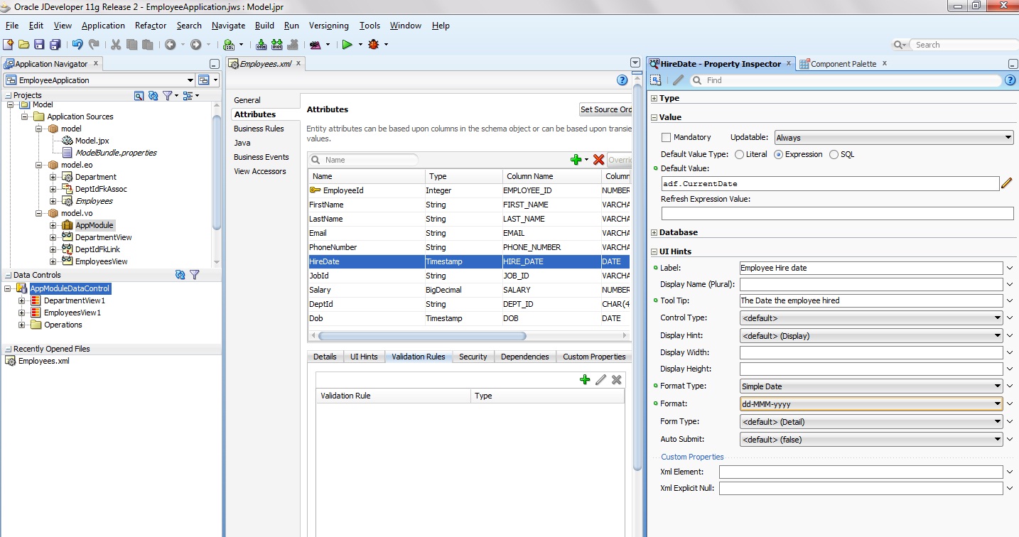 Create Entity Object For Oracle Adf Components Layer In Application
