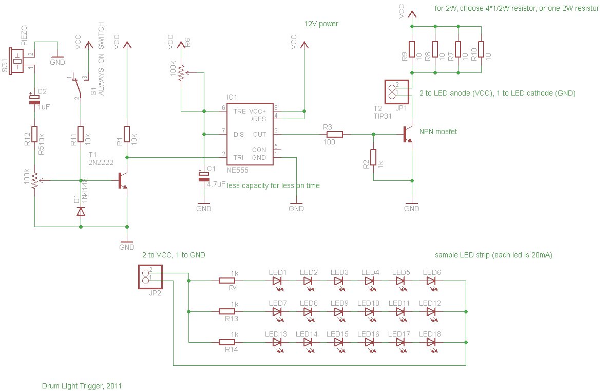 Davide Gironi Blog Drum Light Trigger That Uses Leds A Ne555 Timer And A Piezo Transducer