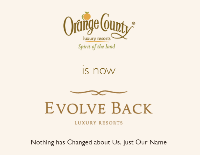 Orange County is now Evolve Back! - eNidhi India Travel Blog