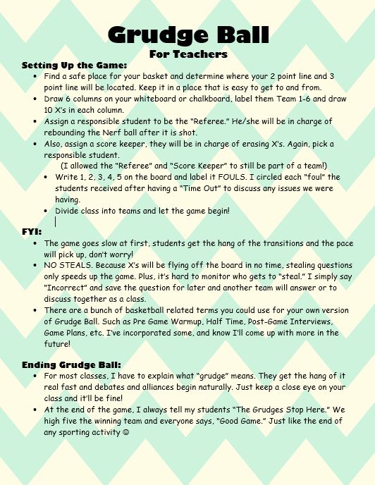 What I've learned as a substitute...: Mrs. W and Grudge Ball