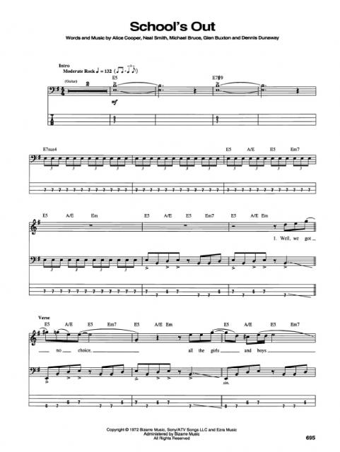 Alice Cooper - School´s Out | Partituras para Bajo
