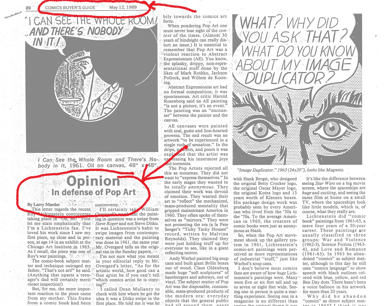 Larry Marder's Beanworld: In Defense of Pop Art: Then & Now.