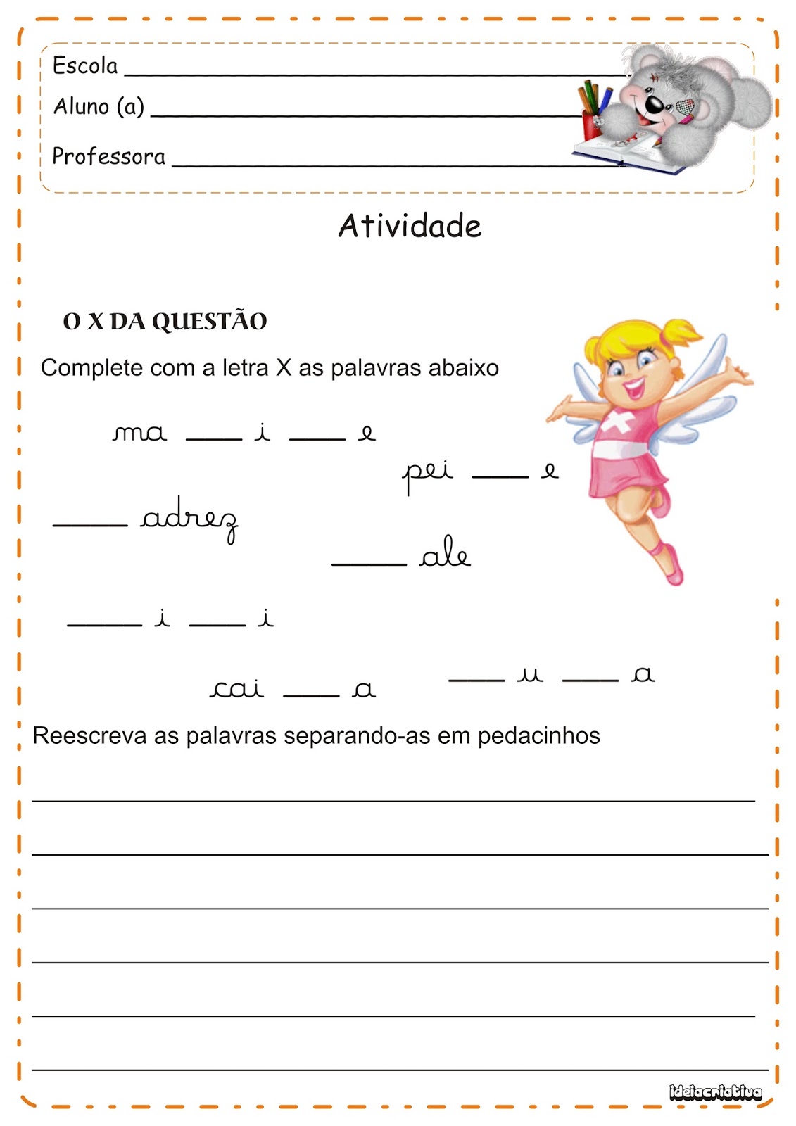 Atividade Letra X Cursiva e Sílabas | Ideia Criativa - Gi Carvalho ...