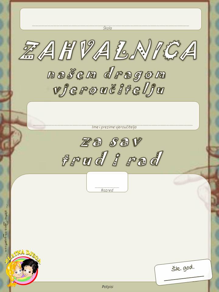Zlatna djeca: Zahvalnice učiteljima i vjeroučiteljima na kraju nastavne ...