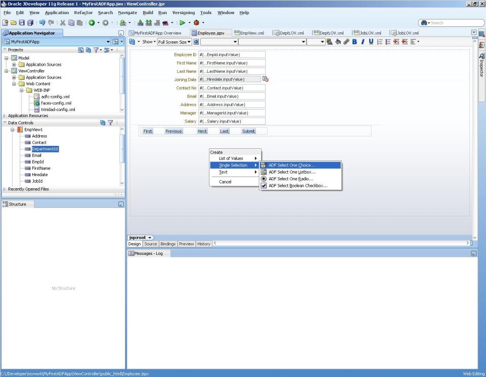 Create List of Values - LOV in Oracle ADF