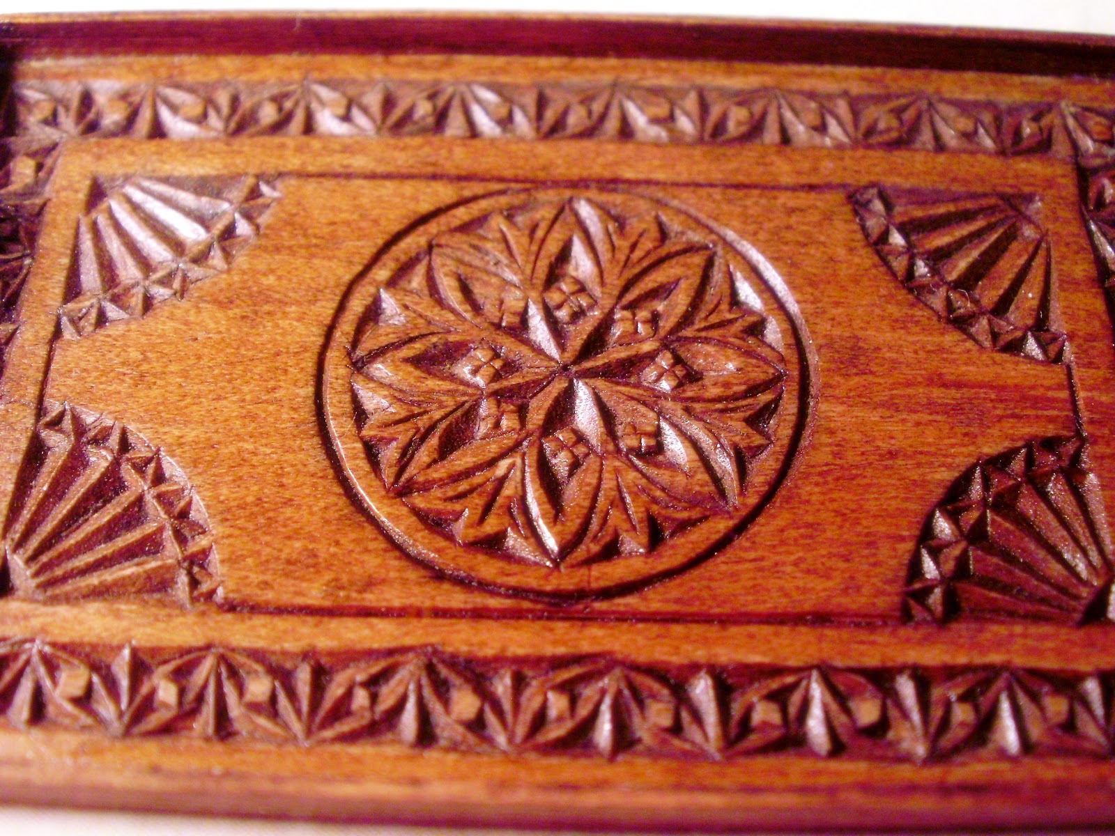 Miracle Chicken: Antique chip-carved tray