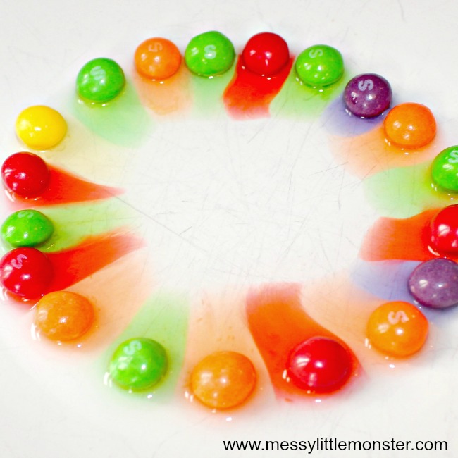 Rainbow Skittles - A fun and easy science experiment for kids! - Messy ...