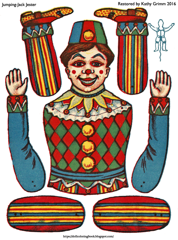 Cut and assemble a Jumping-Jack Jester | The Doll Coloring Book