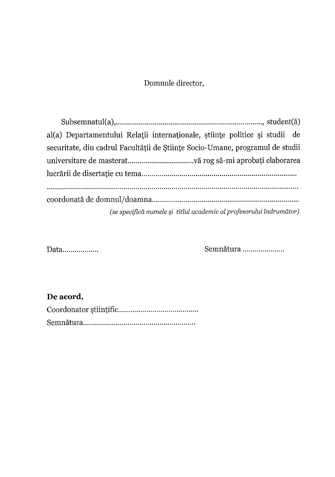 Universitatea ''Lucian Blaga" din Sibiu: 8. MODEL CERERI