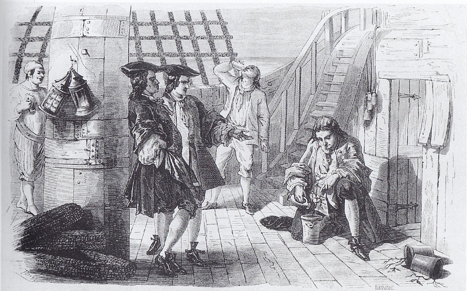 Gravura retratando o capitão Gabriel Mathieu de Cleau protegendo uma ...