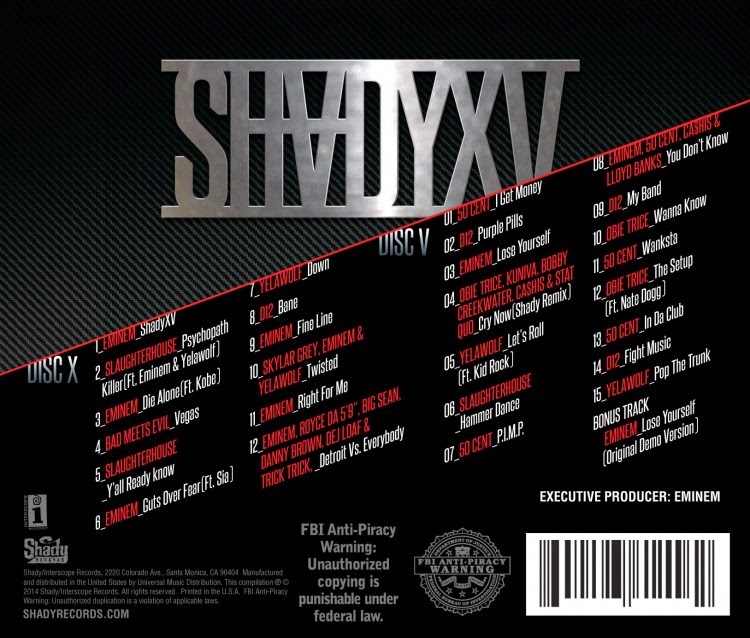Capa e tracklist do álbum duplo do Eminem – Shady XV