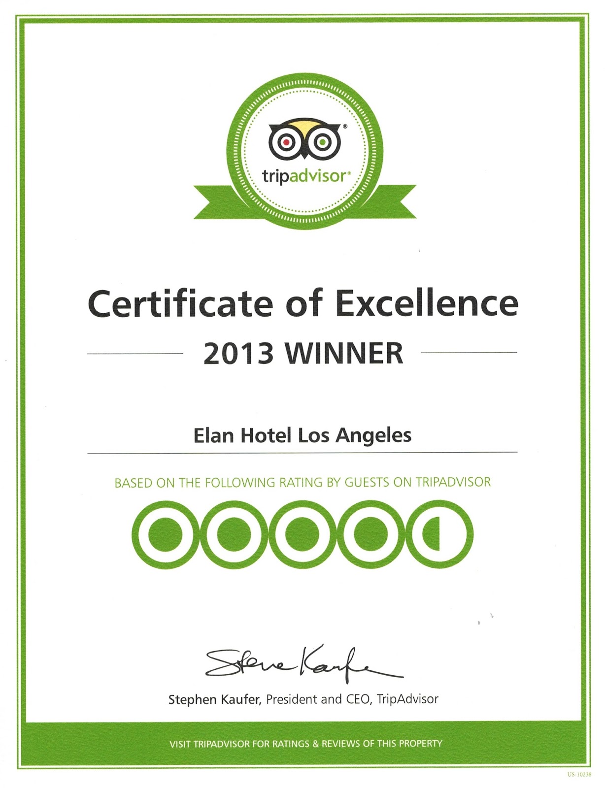 Exceptional Experiences: Elan Hotel "Certificate of Excellence" 2013