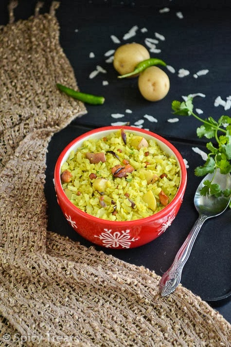 Spicy Treats: Batata Poha / Aloo Poha / Potato Rice Flakes