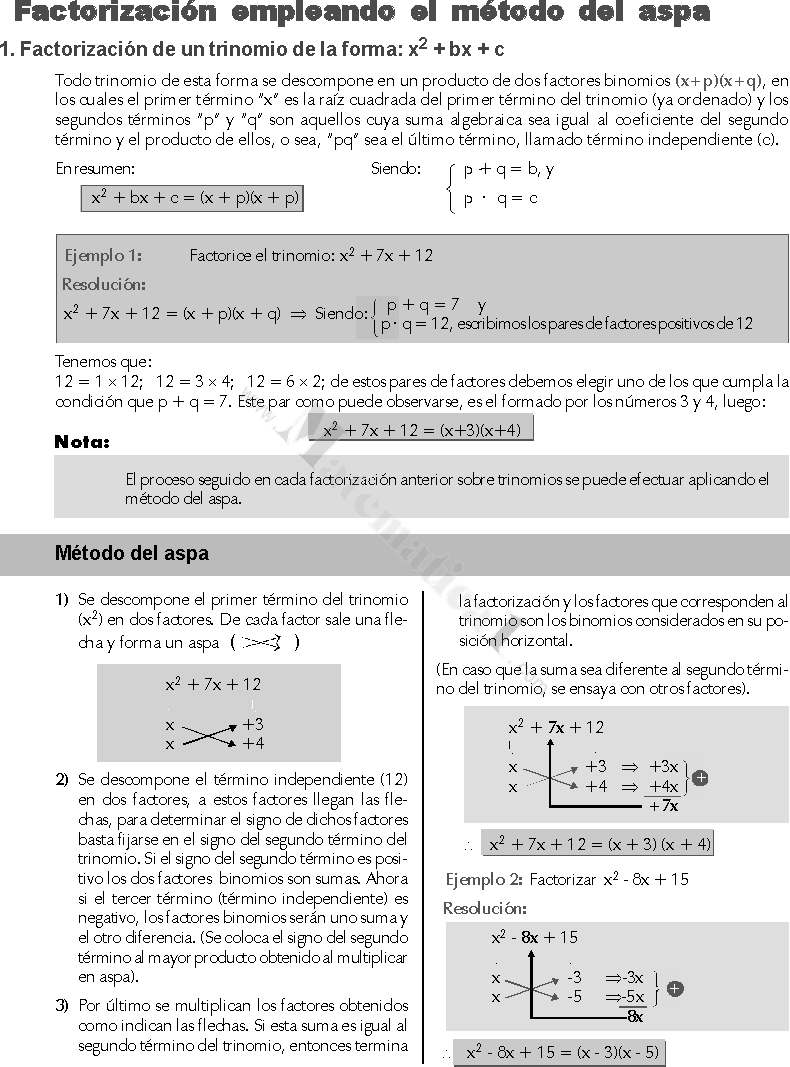 FACTORIZACION POR ASPA SIMPLE EJEMPLOS Y EJERCICIOS RESUELTOS
