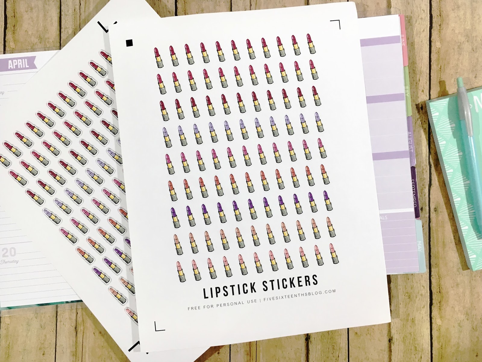 five sixteenths blog: Free Sticker Friday // Watercolor Lipstick Stickers