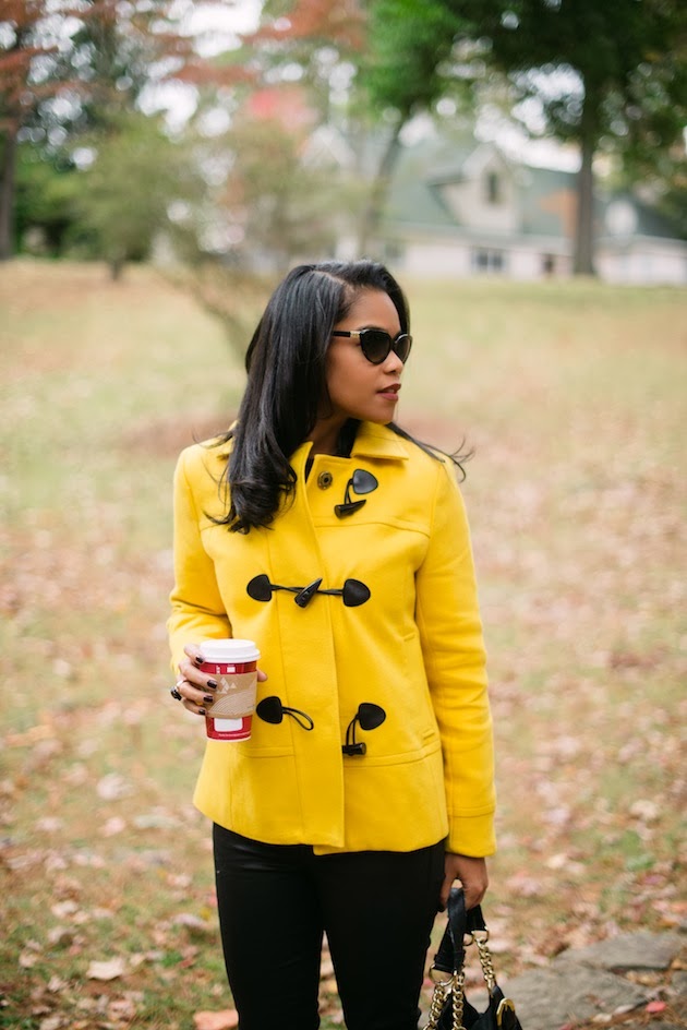 Savor Home: I'M WEARING: THE YELLOW TOGGLE COAT...
