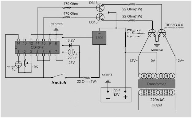 Rangkaian Inverter 500 Watt |Skema Rangkaian Elektronika Untuk Hobby