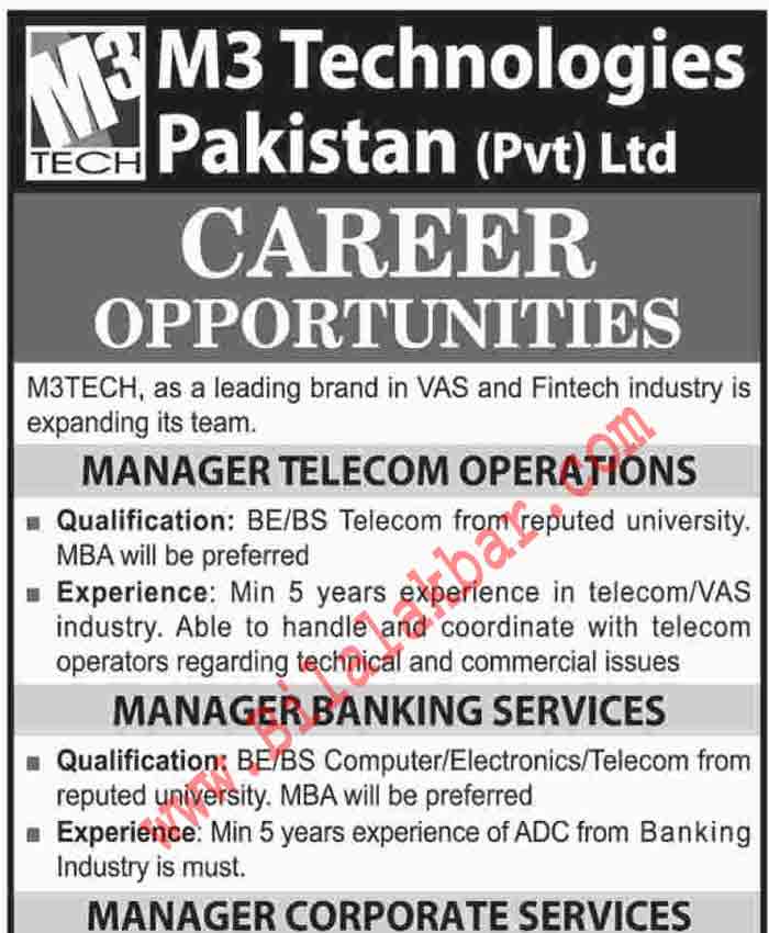 M3 Technologies Pakistan (Pvt) Ltd CAREER OPPORTUNITIES Last Date 31 ...