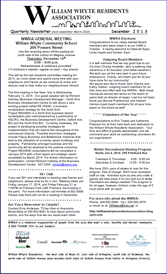 William Whyte Residents Association: Newsletter Archive