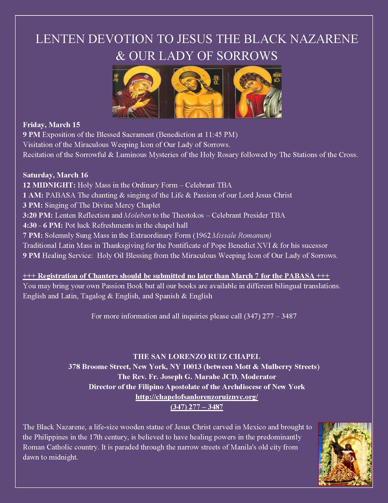 Traditional † Catholicism: LENTEN DEVOTIONS & THE BLACK NAZARENE