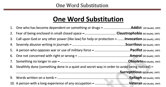 PPT Revision Of One Word Substitute For 10 Th Class
