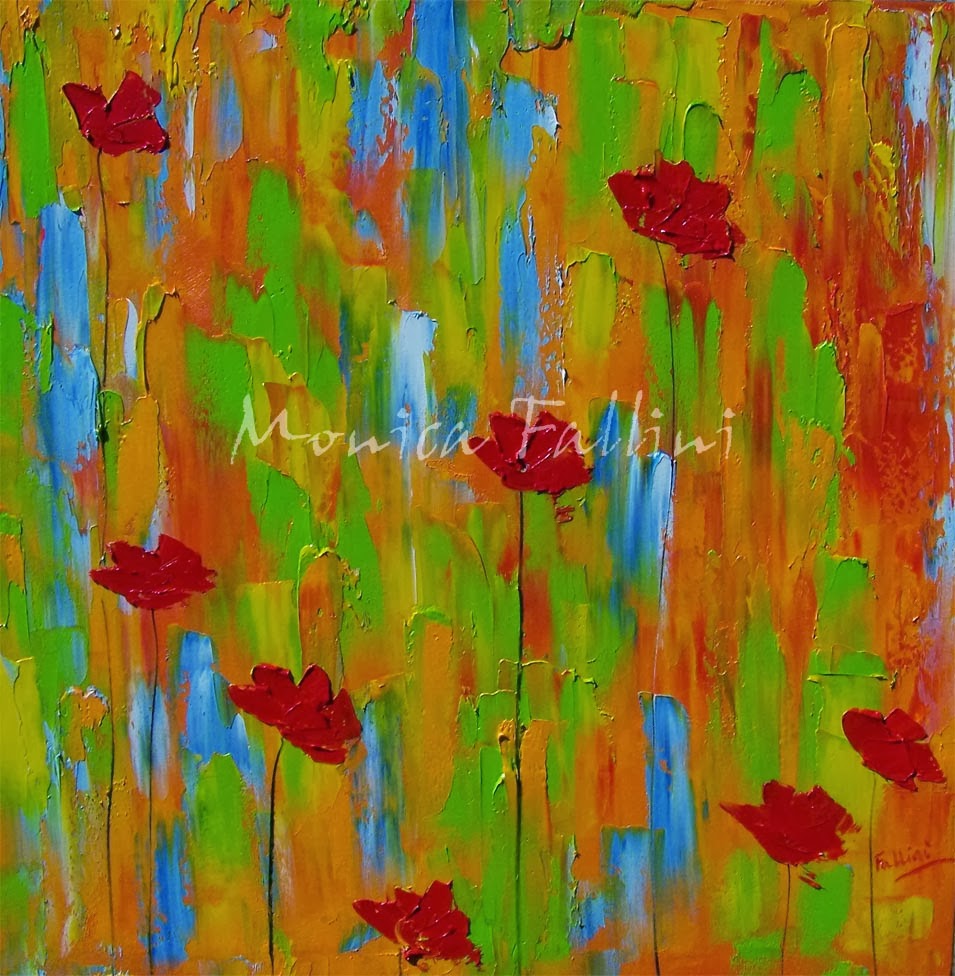 Paintings by Monica Fallini: White Poppies and abstract red Poppies by ...