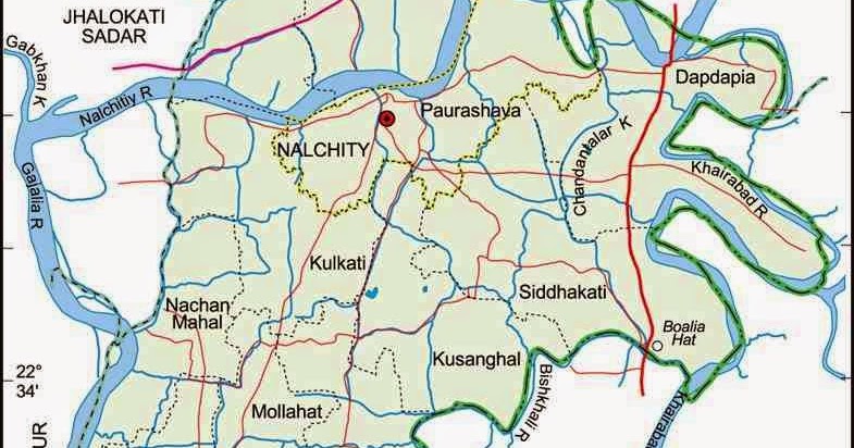 Nalchity Upazila Map, Jhalokati District, Bangladesh