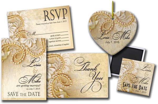 Wedding Cards and Gifts: Pearls and Lace Wedding Invitations