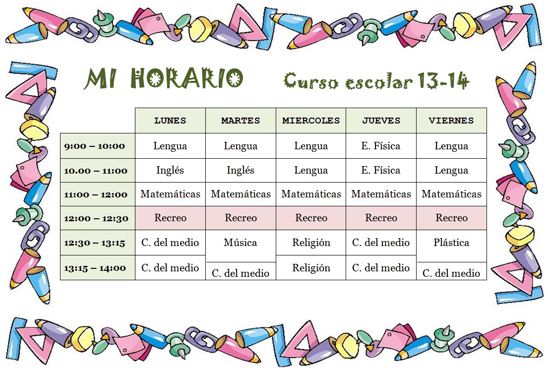 blogsextoceipsanrafael: HORARIO ESCOLAR