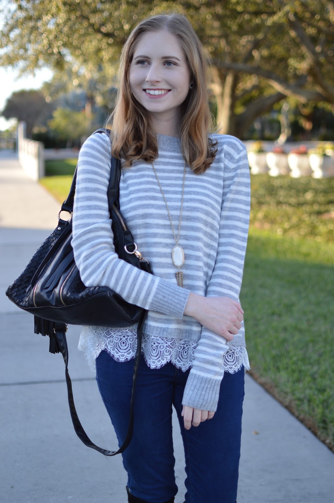 Striped Crochet Hem Sweater + Hair Care Routine - Affordable by Amanda