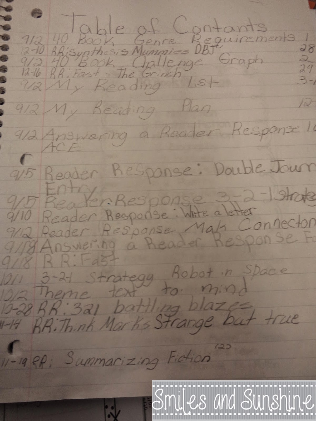 Smiles and Sunshine: Reading Notebooks
