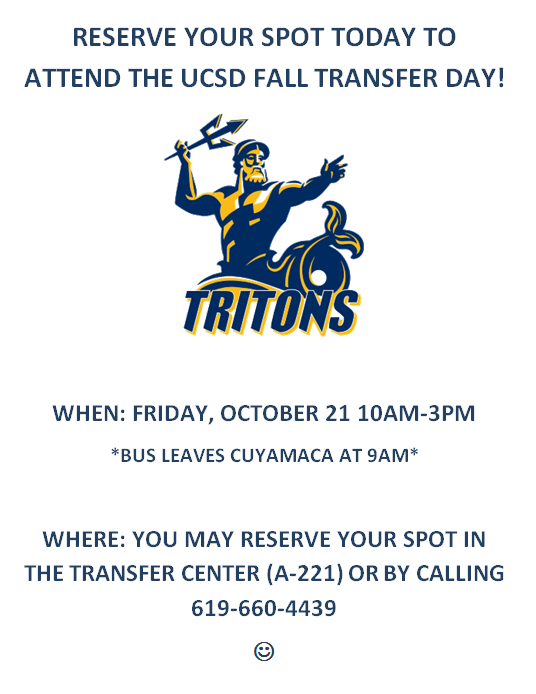 Transfer Center @ Cuyamaca College: UCSD Fall Transfer Day - Please ...
