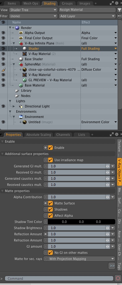 How to apply a V-Ray shadow catcher in MODO