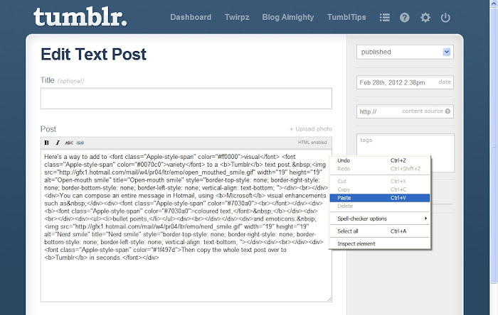 Coloured Text on Tumblr | Planet Botch