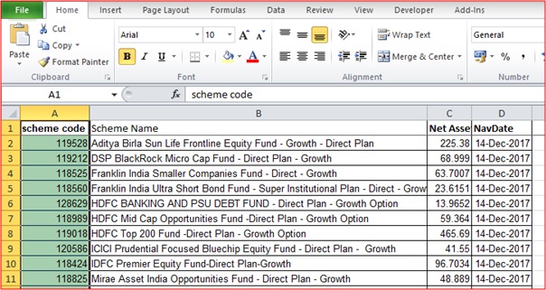 Project by Vidyadhar: Excel Import Mutaul Fund NAV from www.amfiindia.com