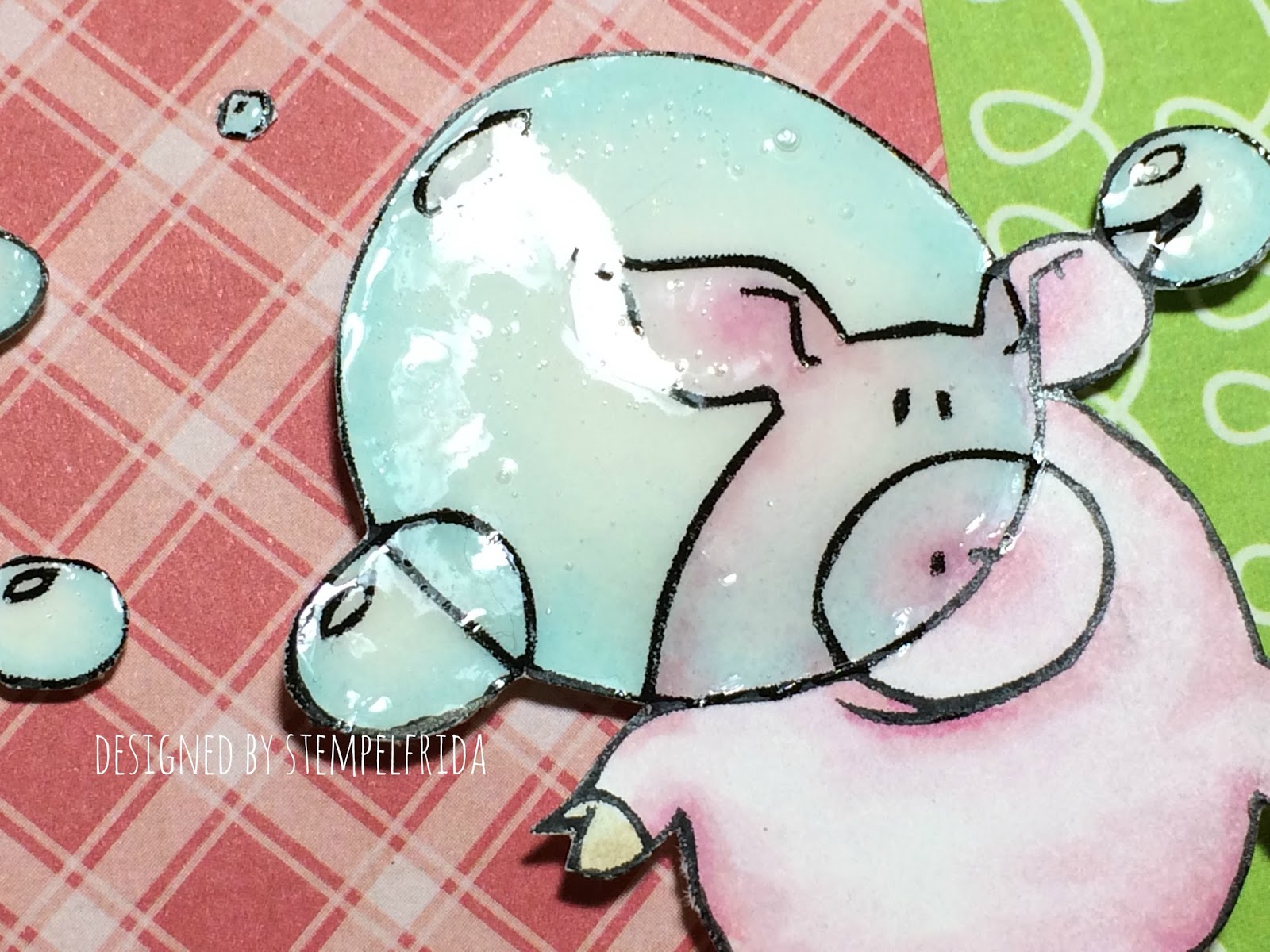stempelfrida: Pig playing with bubbles