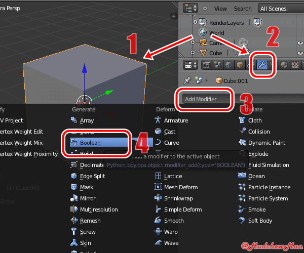 Blender Diary: แก้ไขรูปทรงวัตถุด้วย boolean
