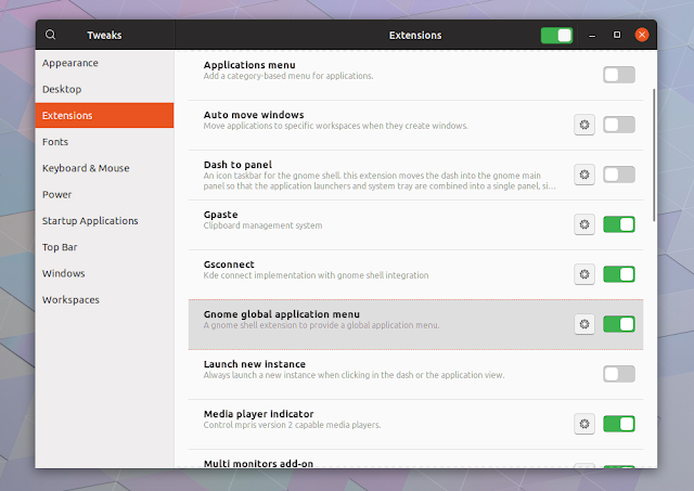 How To Add A Global Menu And Hud To Gnome Shell Gnome Global Appmenu Extension Linux