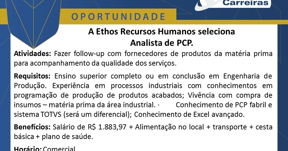 Fanor Carreiras: ANALISTA DE PCP