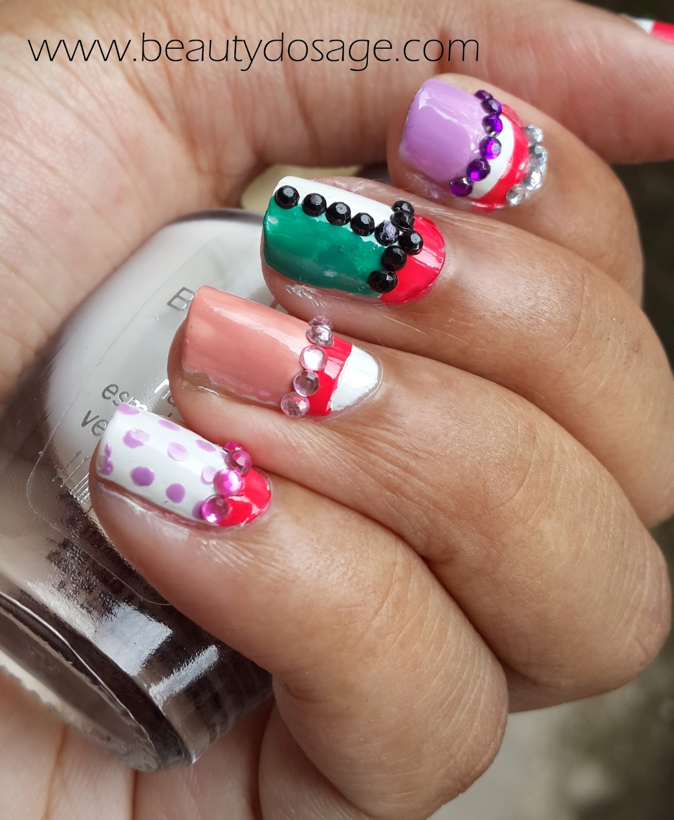 NOTD: Random nail art with rhinestones | Beauty Dosage