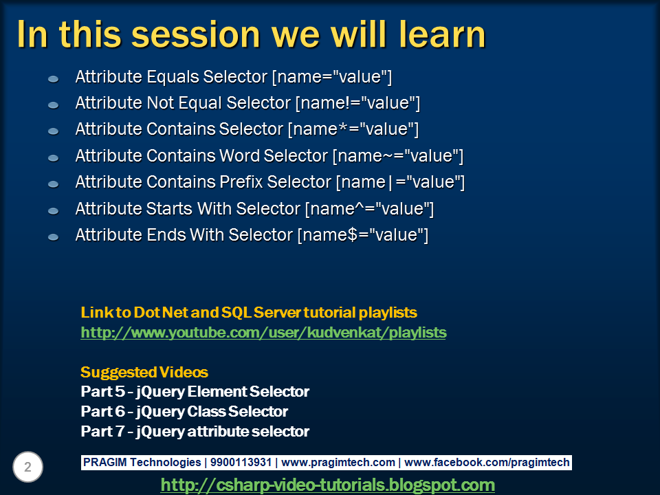Sql Server Net And C Video Tutorial Jquery Attribute Value Selector