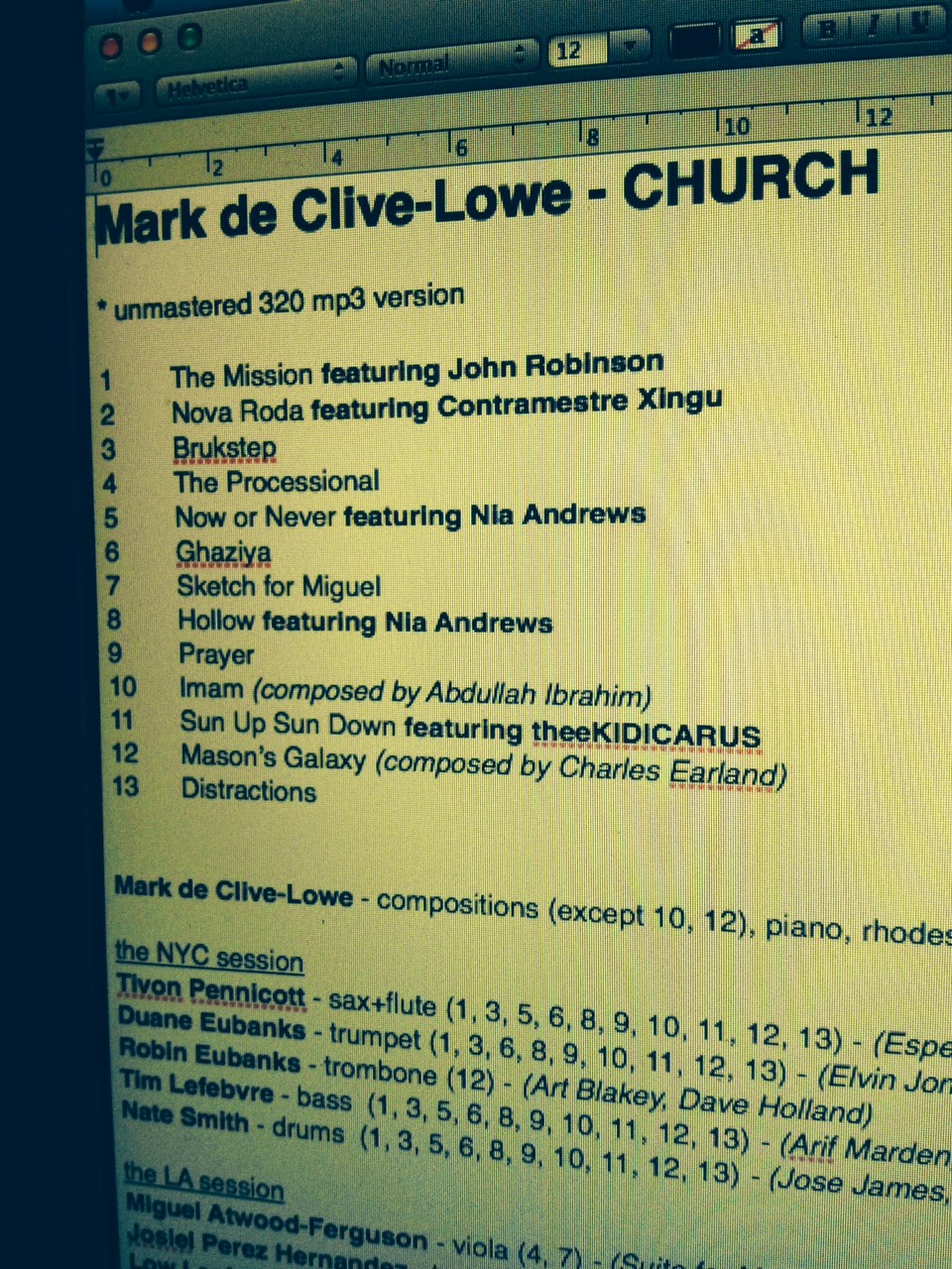 CHURCH ALBUM CREDITS: