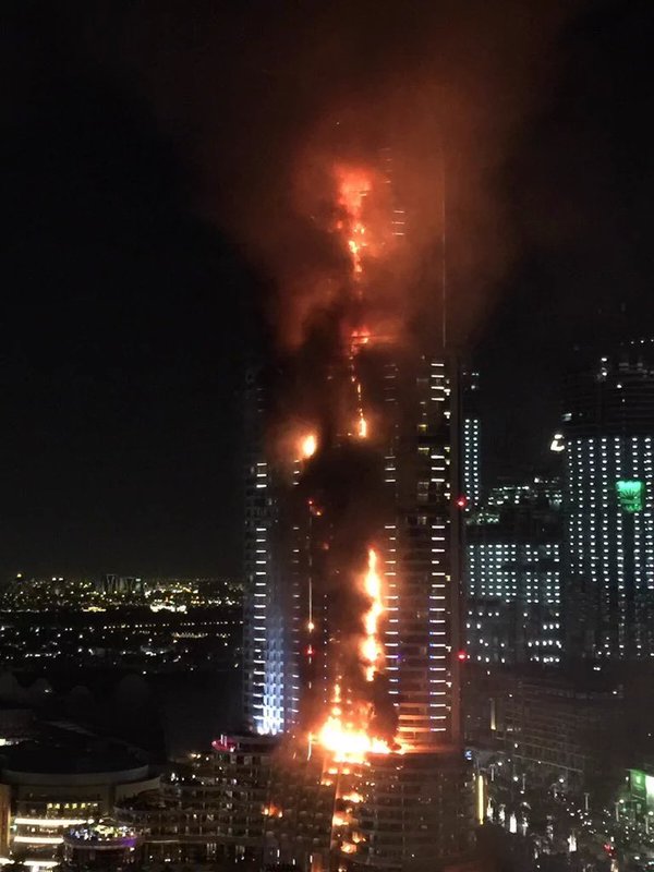 The Address Hotel in Downtown Dubai on Fire