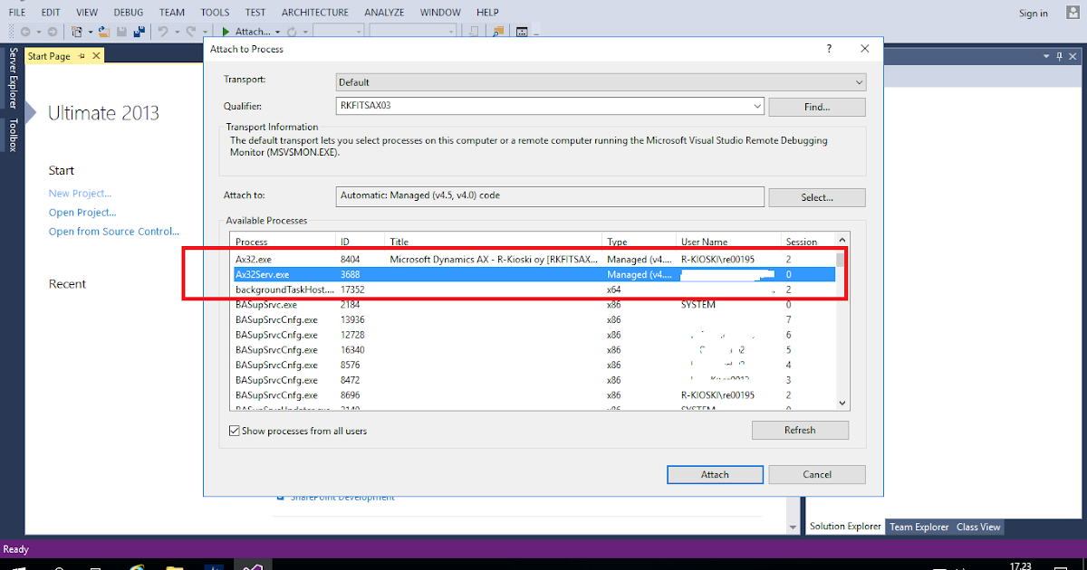 AXwonders: putting debugger in visual studio in ax 2012