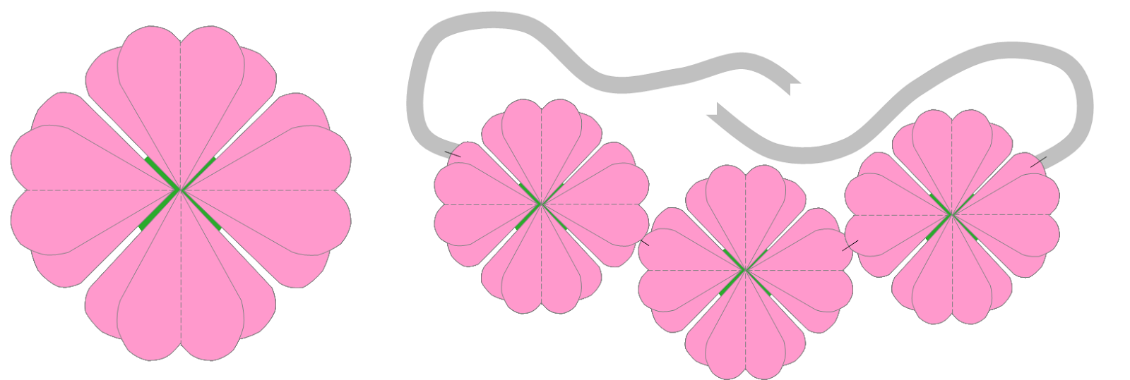 Colier- flori tridimensionale, din inimioare decupate - Materiale ...