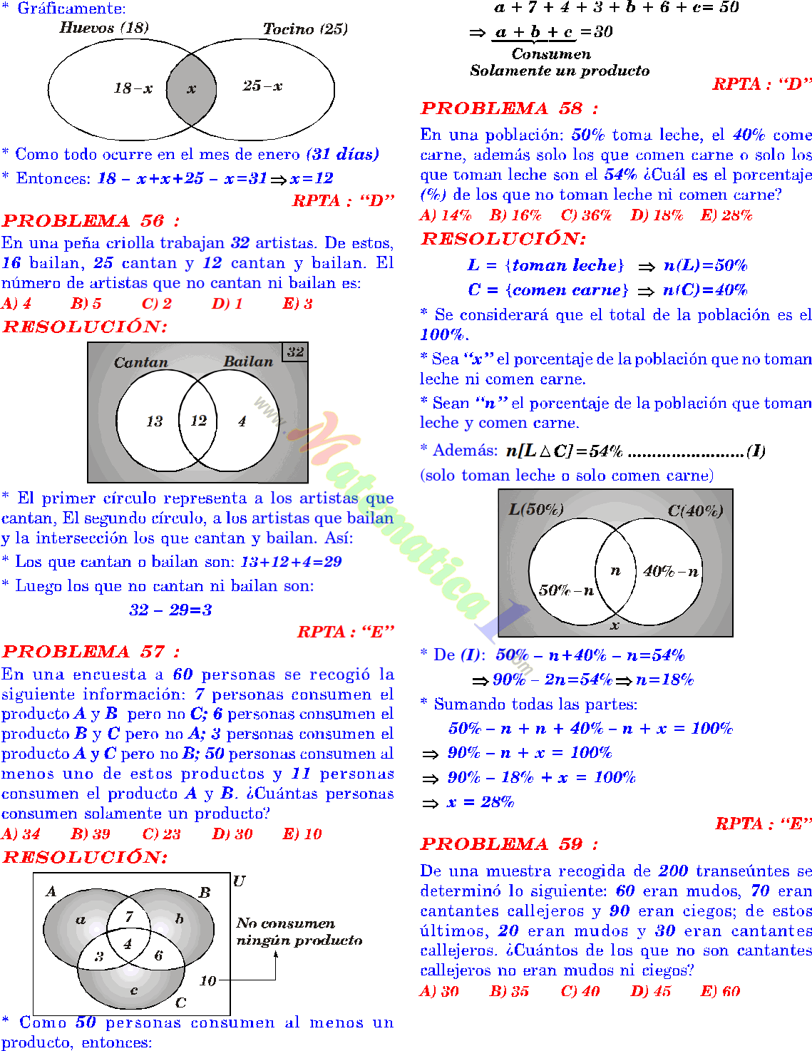 DIAGRAMAS DE VENN EULER EJERCICIOS RESUELTOS