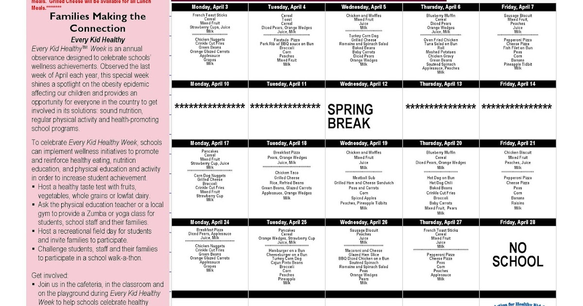 The 4th Grade Eagles: Lunch Schedule and Menu
