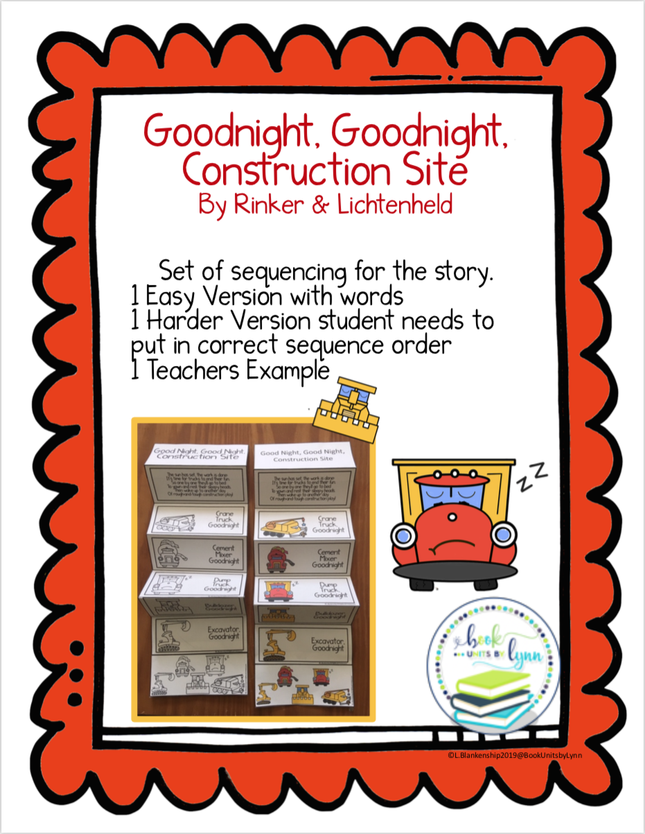 GOODNIGHT, GOODNIGHT, CONSTRUCTION SITE LARGE SEQUENCING CRAFT ~ Book ...