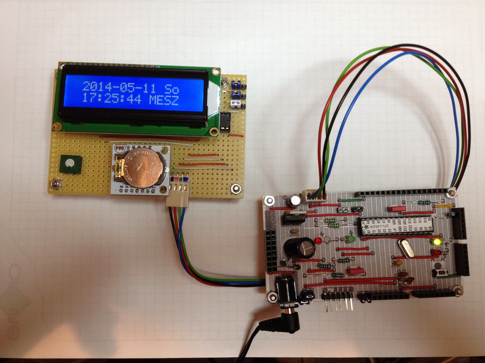 THD Arduino Projekte: I2C LCD Adapter mit RTC auf Stripboard