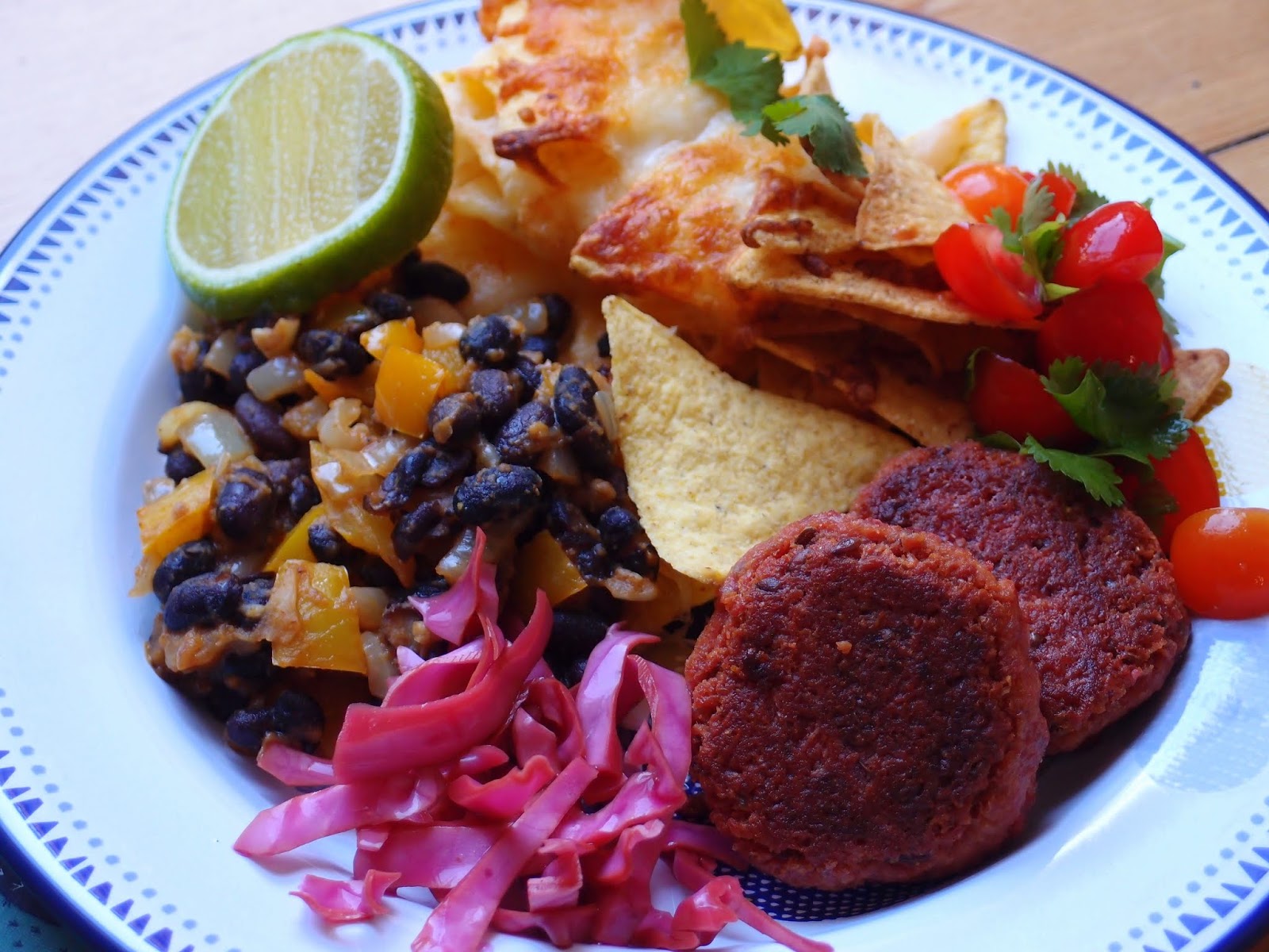 The VegHog: Nacho plate with beetroot nuggets